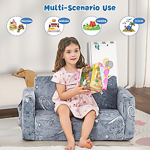 Toddler Chair Comfy,Toddler Couch,Extra Wider Seating,Glow in The Dark Kids Sofa Chair Space Moon Galaxy Soft Sofa Bed Gaming Room Decor Stuff Christmas for Kids Girl Boys