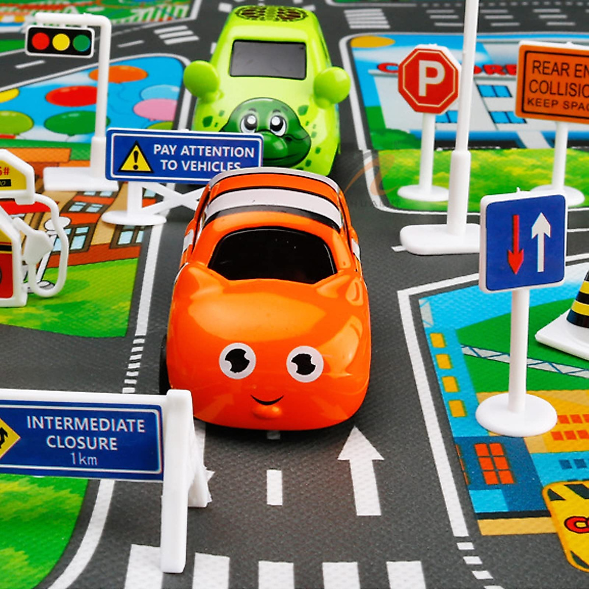 56Pcs Traffic Road Signs Playset Street Signs, Traffic Lights Mini Traffic Cones & Crosswalk Signal Toys for Kids Playing