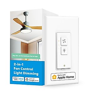 meross Smart Ceiling Fan Control & Dimmer Light Switch, Works w/Apple HomeKit, Alexa, Google & SmartThings, 4-Speed Fan Control, 2.4G Wi-Fi Fan and Light Switch Combo, Neutral Wire Needed, Single Pole