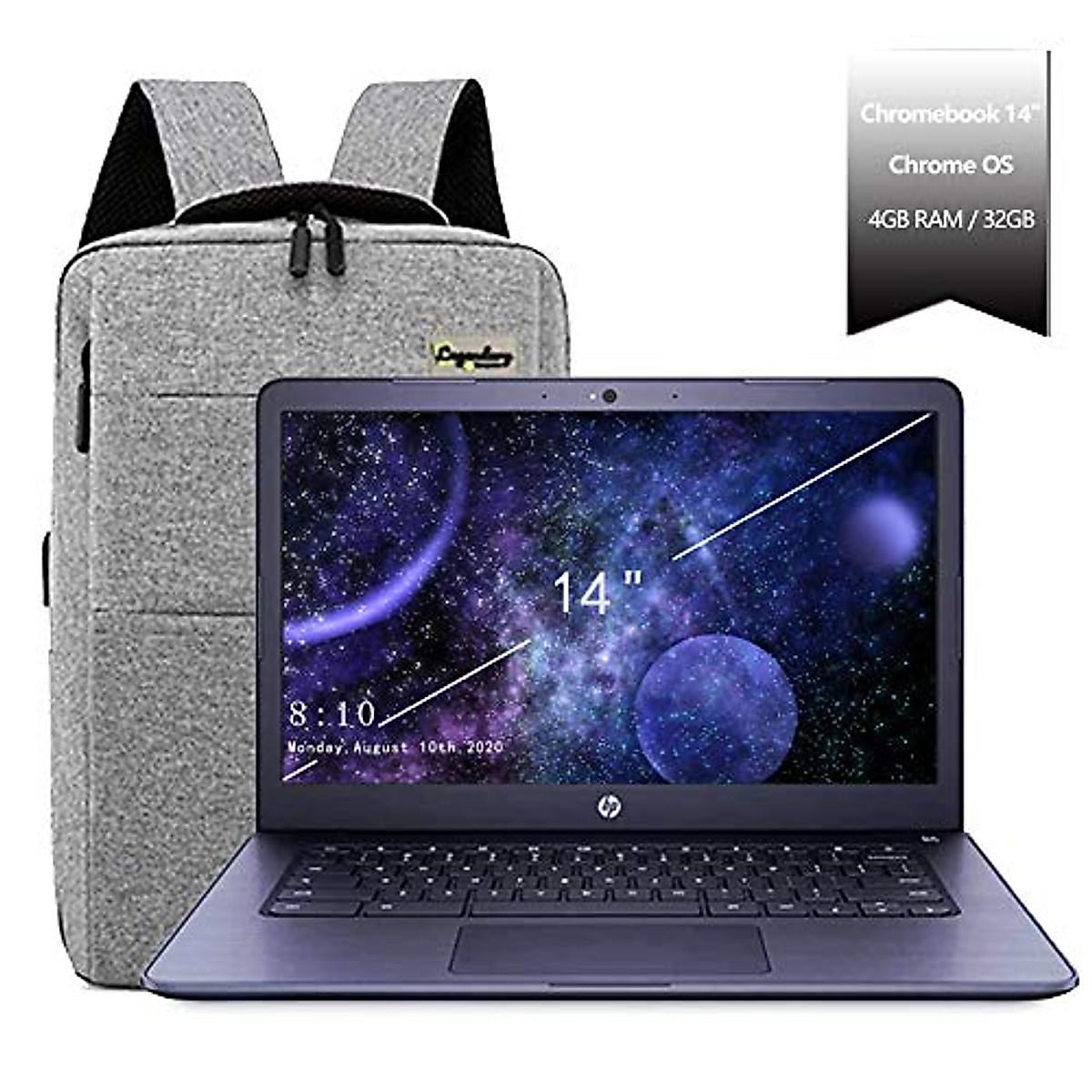 HP 14" Lightweight Chromebook AMD A4-Series Processor, 4GB RAM, 32GB eMMC Storage, Webcam, WiFi, Chrome OS (Google Classroom or Zoom Compatible) Navy/Legendary Accessories