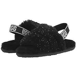 UGG Girls T Fluff Yeah Metallic Sparkle Slipper, Black, 10 Toddler