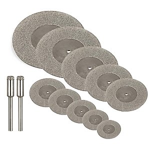 Yakamoz 10Pcs Assorted Small Diamond Cutting Wheel with Mandrel Cutoff Disc Blades Rotary Cutter Tool Kit for Metal Stone Tile, 16mm - 60mm Cutting Dia.