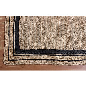 Casavani Indian Hand Braided Rag Rug Geometric Beige & Black Jute Area Rug Hallway Enterway Rugs For Farmhouse,Bedroom,Dining Room & Kitchen 4x6 6x8 4x10 Feet Runner
