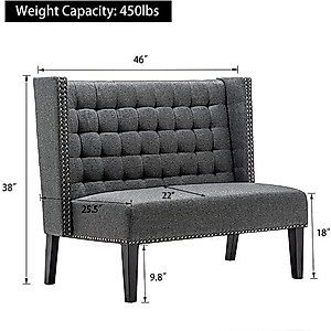 Andeworld Modern Loveseat Settee Bench Sofa Upholstered Banquette Couch for Dining Living Room Hallway or Entryway Seating Funiture with Wooden Legs,Slate
