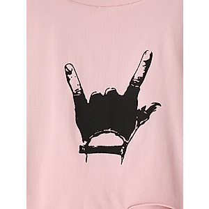 SweatyRocks Women's Short Sleeve T Shirt Graphic Print Distressed Crop Top Gesture Light Pink Small