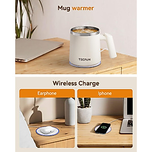 TECFUN Coffee Mug Warmer, [2024 new Wireless Heating Tech][0 Fire Risk][2 In 1 Mug Warmer & Wireless Charger] 12oz Mug with Lid, Coffee Warmer for Desk, Tea Cup Warmer, Gifts for her/him