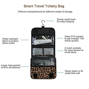 Hanging Travel Toiletry Bag Kit Makeup Case Cosmetics Organizer for Men Women leopard