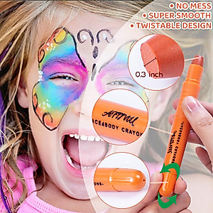 Face Paint Kit for Kids, 12 Colors Washable Halloween Cosplay Makeup Body Paint Sticks Crayons for kids&Adult Clown Face Makeup, Professional Face Painting Kit for Festivals Birthday Party