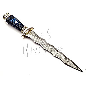 NoonKnives: custom Hand Made Damascus Steel Collectible wavy dagger Knife (blue)