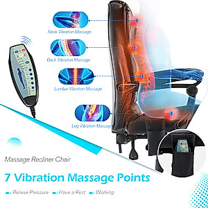 Ergonomic Reclining Office Chair, Heat & Massage High Back Desk Chair w/Adjustable Height, Executive Swivel Leather for Office, Home, Study, Black (13058UBK)