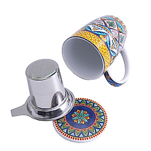 Bico Havana 12oz Porcelain Tea Mug with Infuser and Lid, Microwave & Dishwasher Safe