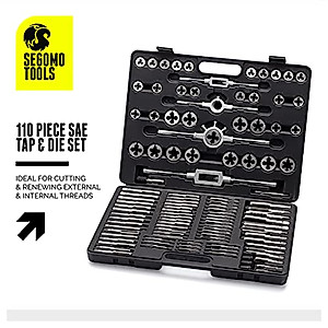 Segomo Tools 110 Piece Hardened Alloy Steel SAE Tap And Die Threading Tool Set With Storage Case | SAE Tap and Die Set | Rethreading Kit | Tap Set | Tap and Die Kit - TD110SAE