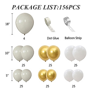 White Sand Gold Balloons Garland Arch Kit, 156pcs White Metallic Chrome Gold Nude Latex Balloons for Boho Neutral Wedding Bridal Baby Shower Engagement First Communion Baptism Birthday Decorations