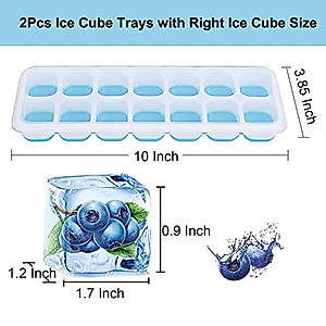 HPOPO 2PCS Silicone Ice Cube Tray Flexible and Convenient 14-cell Household Square BPA-free With Lid can be Stacked, Suitable for Cocktails Cola Whiskey other drinks, Blue