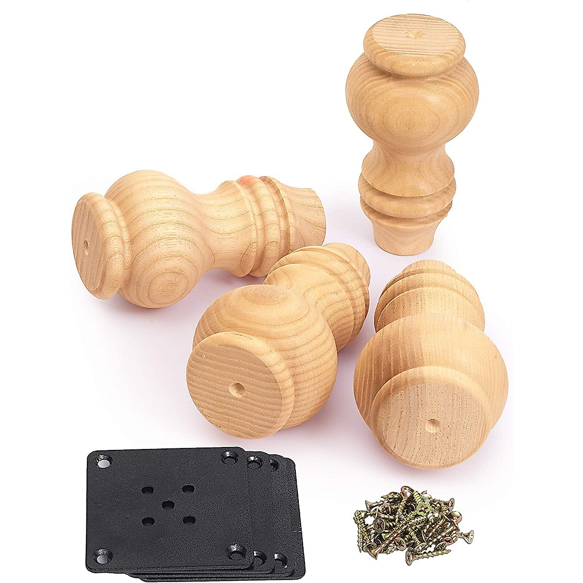 decorluxes Wood Legs for Furniture Set of 4 Kallax Legs Short Table Legs Coffee Table Legs Dresser Legs Set of 4 Bun Feet Gold Natural Woden Things (5 in with Mounting Plates)