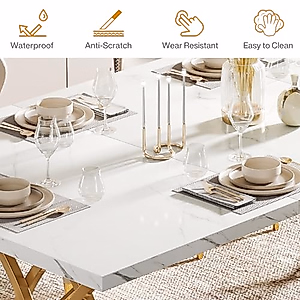 LITTLE TREE Modern Dining Table for 4-6 People, 63" Large Rectangular Kitchen Table with Faux Marble Tabletop and Geometric Legs, Unique Dinner Table Kitchen & Dining Room Furniture