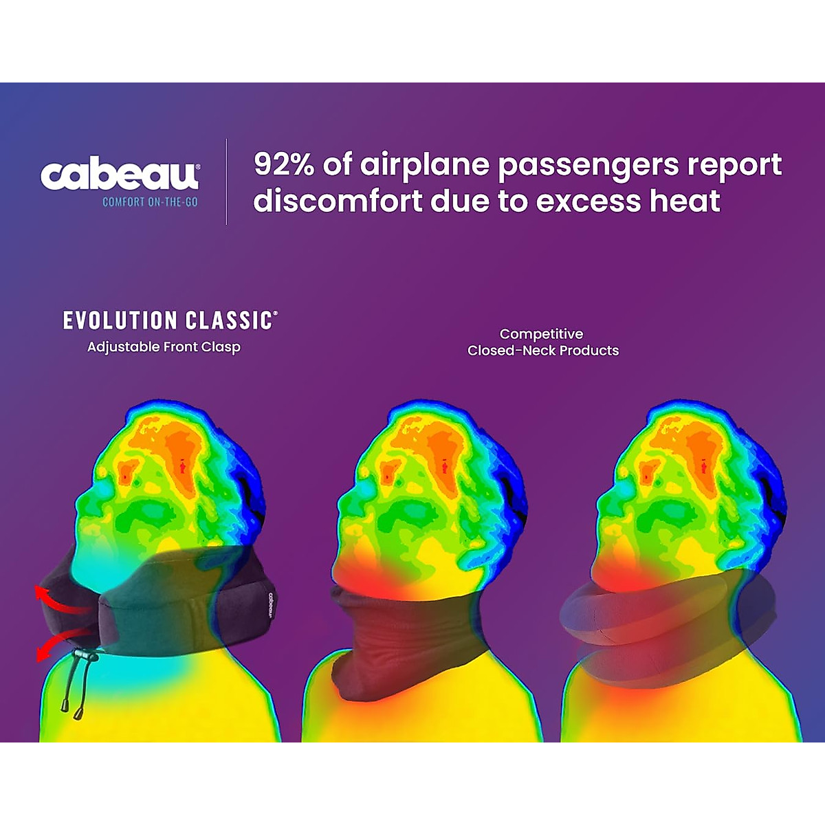 Cabeau Evolution Classic Travel Neck Pillow Memory Foam Neck Support with Adjustable Clasp for Comfort On-The-Go - Airplane, Train, Car, Home, Office, and Gaming (Midnight Black)