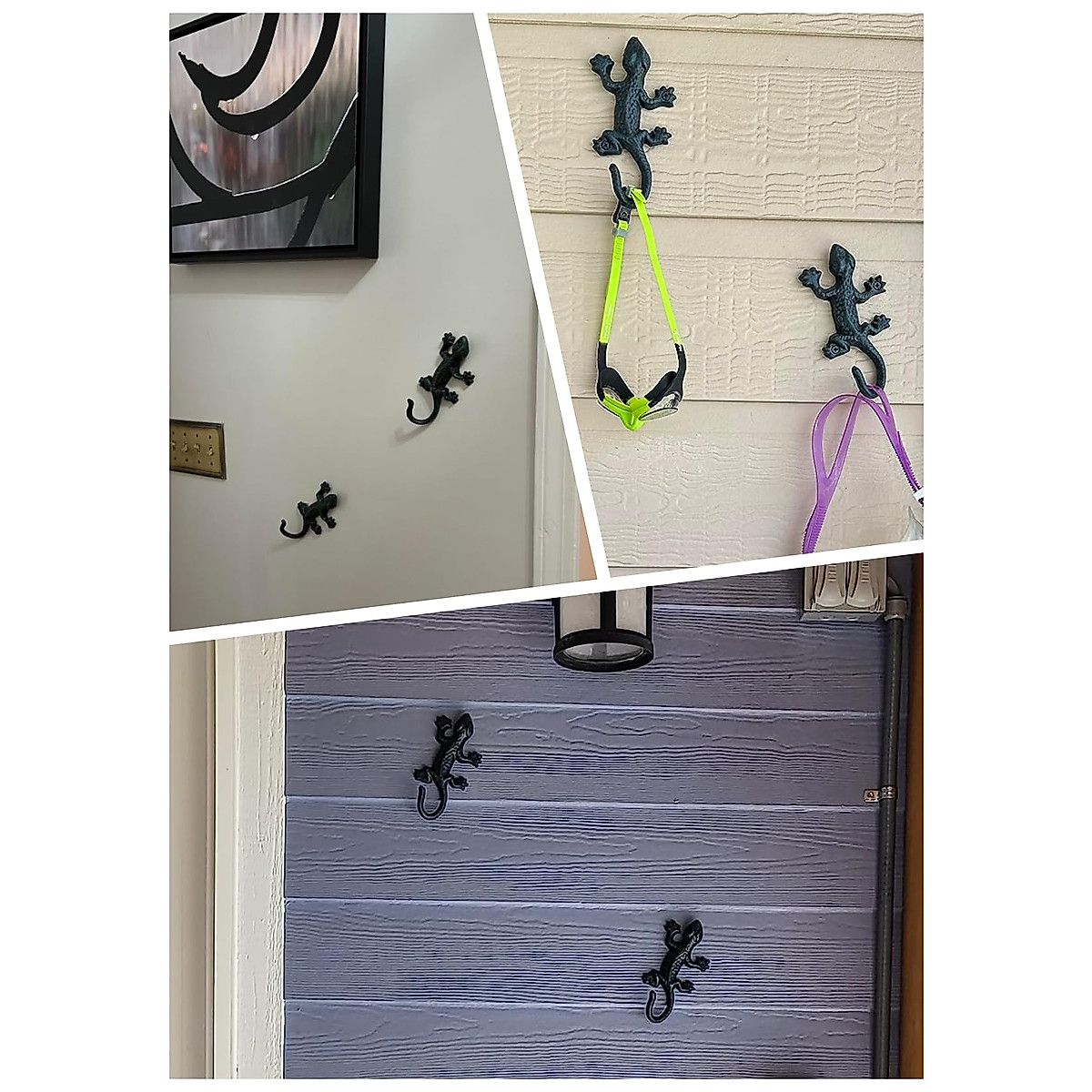 Auafanzy Outdoor Cast Iron Pool Towel Wall Hooks, Lovely Gecko Heavy-Duty Coat Hooks, Fun Lizard Pool Towel Holder for Outdoor and Indoor，Cool Gecko Key Holder and Wall Decor (4 Pcs)