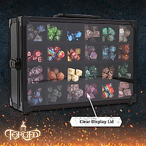 Forged Dice Co. Dice Display Case and Rolling Tray with 3 Removable Divided Dice Trays - Storage Box Holds up to 720 Metal or Plastic Polyhedral Dice Sets - Great for Dice Collectors or RPG D&D Games