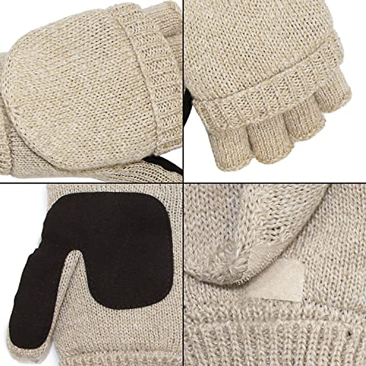 ViGrace Winter Knitted Convertible Fingerless Gloves Wool Mittens Warm Mitten Glove for Women and Men