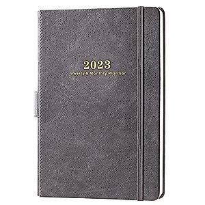 2023 Planner - Weekly & Monthly Planner 2023 With Calendar Stickers, Jan 2023 - Dec 2023, 5.75" X 8.25", A5 Premium Thicker Paper with Pen Holder, Inner Pocket and 88 Notes Pages - Gray