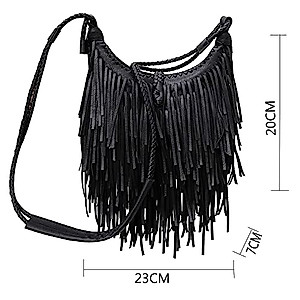 DBMGB Leather Hobo Bag, Fringe Crossbody Bags, Tassel Purse, Vintage Shoulder Handbags, for Women Girls,Black