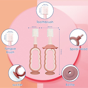 MQIZE Baby Toothbrush12 Months and up Replaceable Baby Tongue Cleaner 360 ° Clean with Baffle to Prevent Swallowing BPA Free Infant Toothbrush (Red)