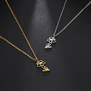 kkjoy Birth Month Flower Necklace Stainless Steel 12 Month Birthday Flower Pendant Necklace Best Friend Necklace Jewellery Gifts for Women