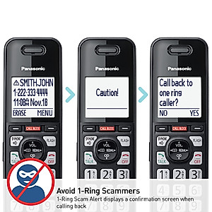 Panasonic Cordless Phone with Advanced Call Block, One-Ring Scam Alert, and 2-Way Recording with Answering Machine, 4 Handsets - KX-TGF944B (Black)