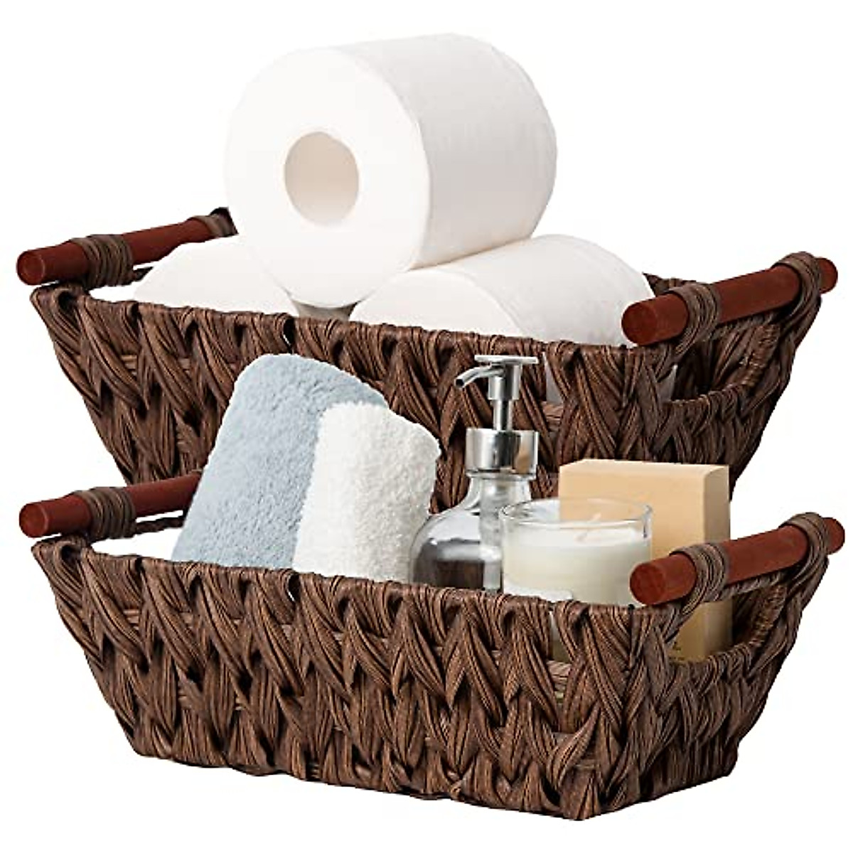 GRANNY SAYS Bundle of 2-Pack Wicker Storage Baskets & 2-Pack Woven Storage Baskets for Bathroom