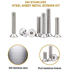 VIGRUE 1230 Pieces M2 M3 M4 M5 Flat Head Socket Cap Screws 304 Stainless Steel Cap Bolts Nuts Washers Assortment Kit with 4Pcs Hex Wrenches
