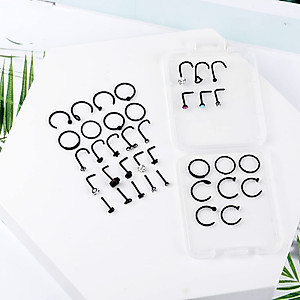 ONESING 40 Pcs 20G Black Nose Rings L Shape Studs Hoop Stainless Steel Bone Screw Body Piercing Jewelry for Women Men