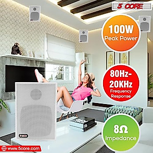 5 CORE Outdoor Speakers Stereo in Wall Speaker 100W Peak Passive Outside Surface Mount Wired Waterproof Patio House Garage Indoor Exterior Audio System Out Door Bocinas Para Casa - 13T WH 1PK