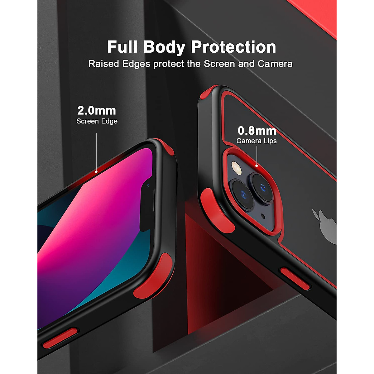 Mobnano Crystal Clear Case for iPhone 14 & iPhone 13, with Multicolor Protective Shockproof Bumpers [Not Yellowing] Slim Hard PC Back Cover for Men Women (Black/Red)