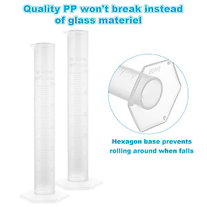 AKOLAFE 20 Pack 50 ml Graduated Cylinder Set Plastic Graduated Cylinder for Hydrometer Test Tubes Clear Lab Cylinders with Raised Marking & Spout Measuring Cylinder Flask Beaker for Chemistry Science