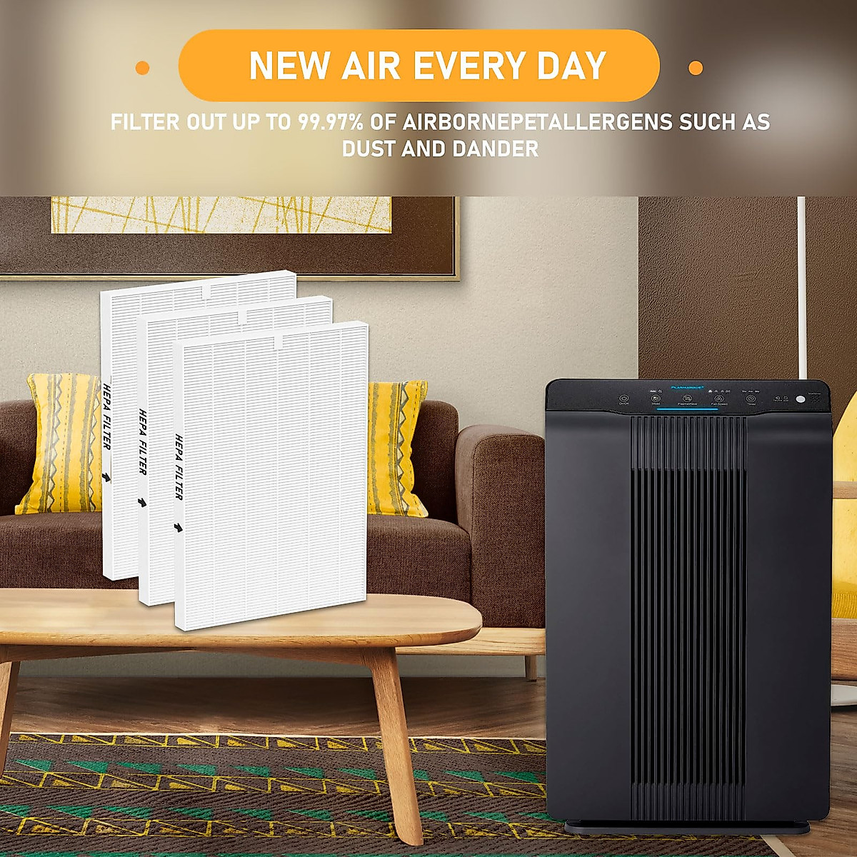 Allisfresh 116130 True HEPA Replacement Filter H Compatible with Winix 5500-2 Air Cleaner Purifier and Models AM80, 3 Pack HEPA Filter only