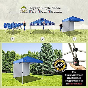 CROWN SHADES Canopy Tent 8x8 Pop Up Canopy Outdoor Shade with One Sidewall, Easy Up Sun Shelter with One Person Set Up Center Lock, Portable Instant Camping Beach Canopy Tents, Blue