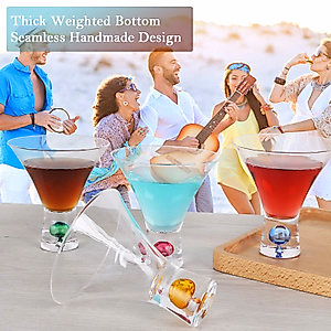 GBESTWOOW Martini Glasses Set of 4 - Christmas Gift Stemless Crystal Margarita Glasses 6oz Hand Blown Colored Cocktail Glasses Great for Martini, Margarita - Color Will Not Leak Off-Hand Wash Only