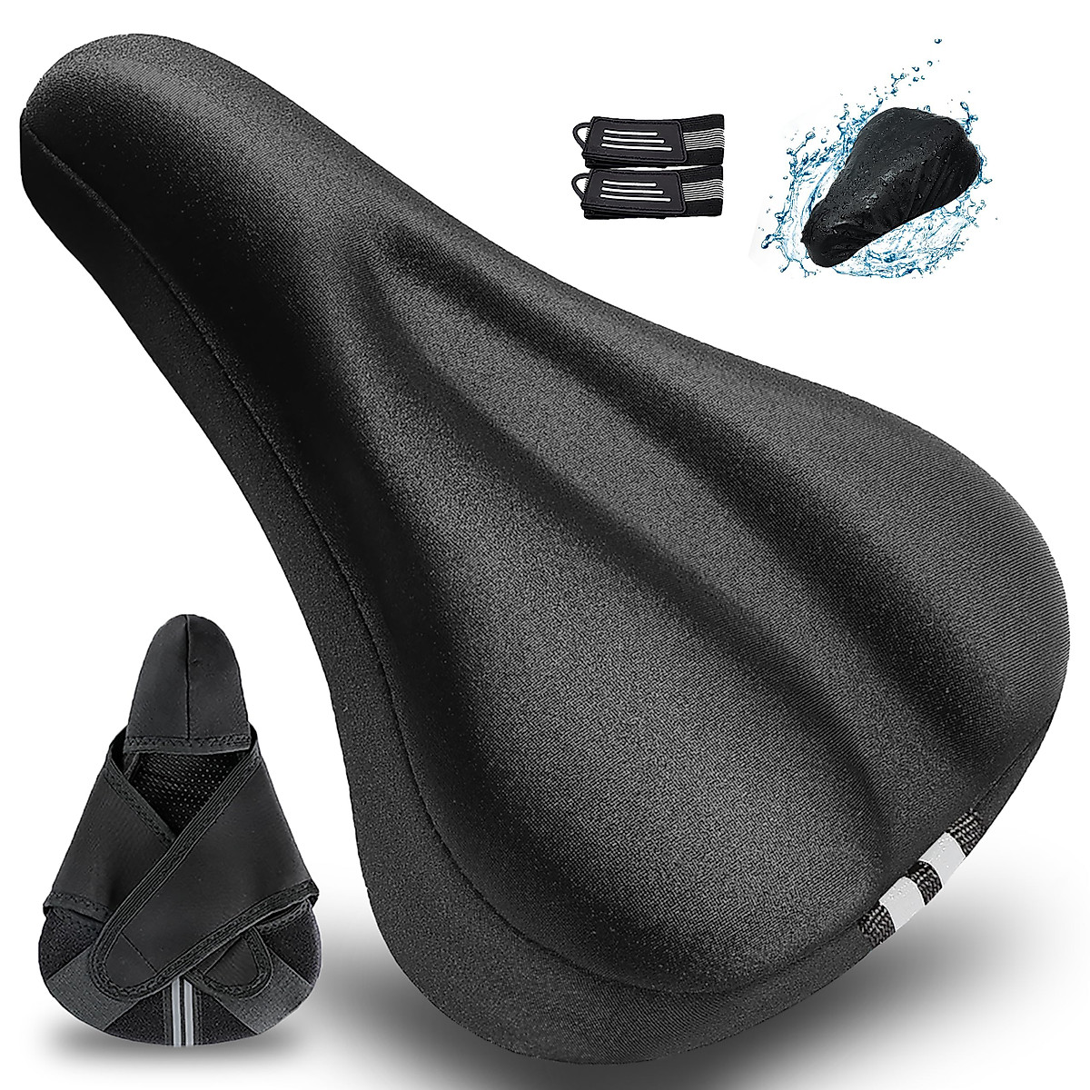 Gel Bike Seat Cushion Cover Extra Soft Padded Bike Seat Cover for Women Men, Most Comfortable Bike Accessories Fits Peloton/Mountain/Stationary/Road/Spin Class Exercise Bicycle Indoor&Outdoor Cycling