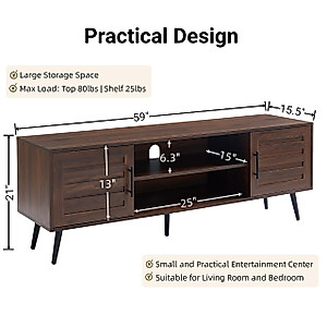 EDYO LIVING 65" Mid Century Modern TV Stand, Wood TV Stand with Storage Cabinet and Open Shelf for Televisions up to 65", Entertainment Center, TV Console Table for Living Room, Dark Walnut