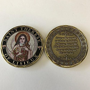 Aizics Mint St Therese of Lisieux Coin, Saint Therese The Little Flower Catholic Challenge Coin, Religious Coin Collectibles, Iron Plated 38mm x 2mm