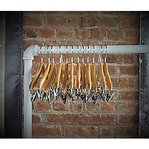 NAHANCO MINI6RC12 Deluxe Flat Wooden Pet, Doll Clothes, Accessory, Jewelry Hanger with Chrome Hook Ball end with Clips, 6", Natural (Pack of 12), Natural Finish