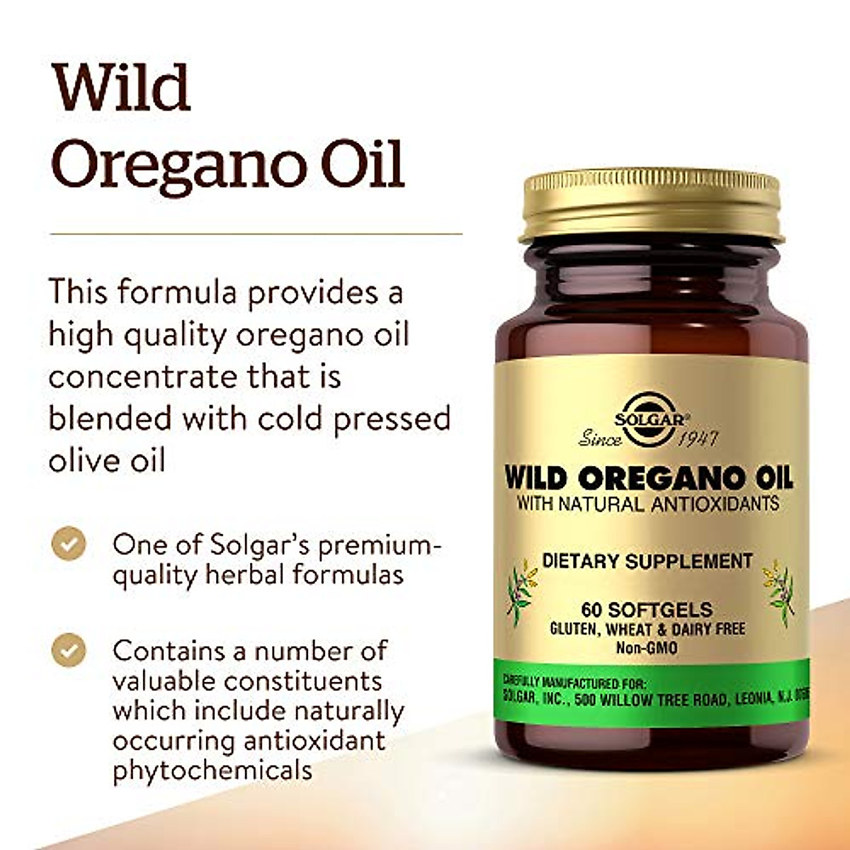 Solgar Wild Oregano Oil, 60 Softgels - Oregano Oil Concentrate - Immune Support - Includes Natural Antioxidant Phytochemicals - Non GMO, Gluten Free, Dairy Free - 60 Servings