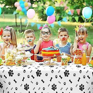 QEYMN Puppy Paw Print Plastic Tablecloth Table Cover, 2 Pack Pupply Paw Print Disposable Rectangle Table Cover for Kids Birthday Party, Puppy Themed Birthday Party Decorations, 54x108 inch