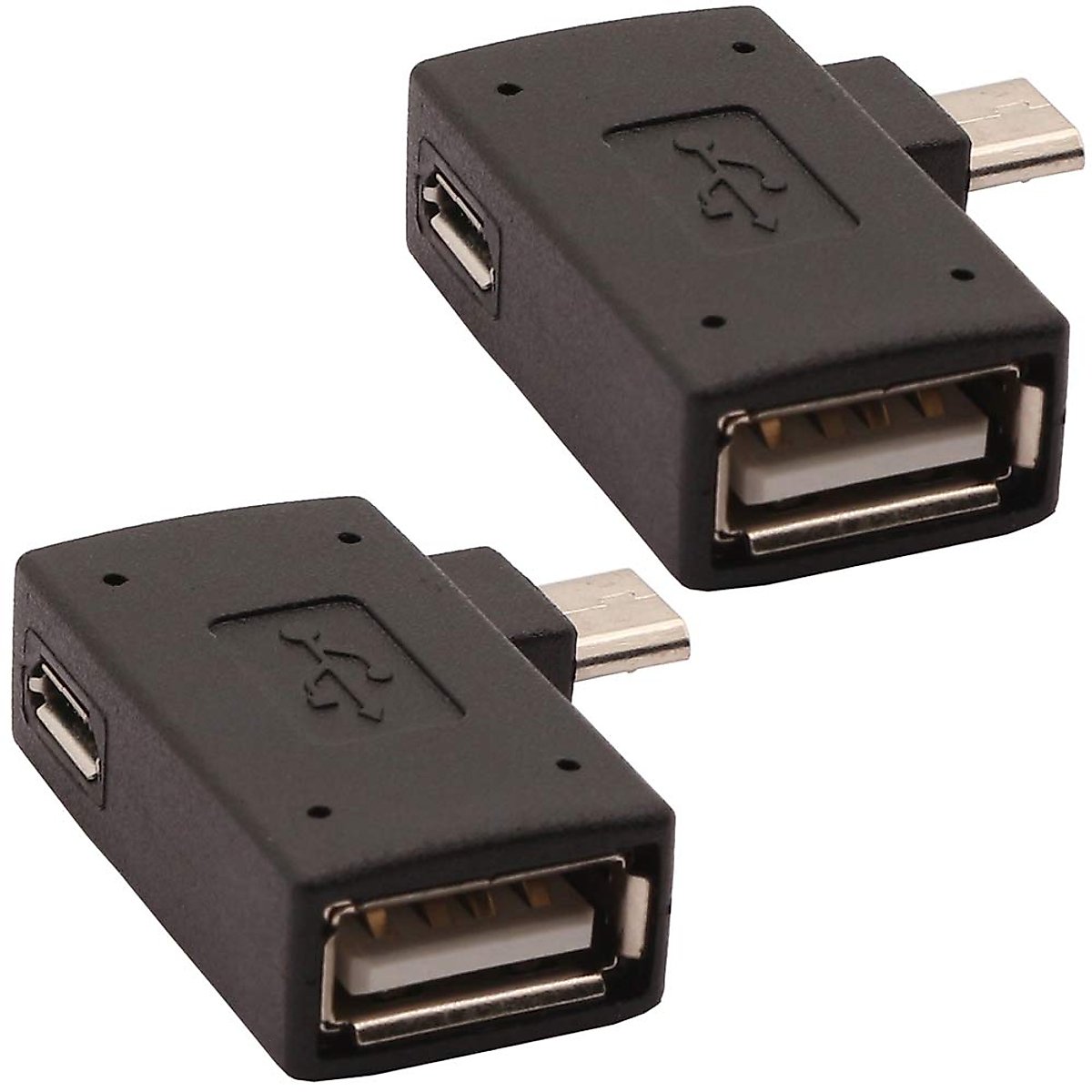 AuviPal 2-in-1 Powered Micro USB OTG Adapter 90 Degree Left Angled for PlayStaion Classic, Raspberry Pi Zero, Chromecast and TiVo Stream 4K - 2 Pack