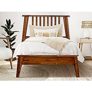 Acacia Kaylin Bed Frame with Headboard Solid Wood Platform Bed, Scandinavian Signature 45 inch High Headboard Wood Bed Compatible with All Mattress Types, 30 Mins Assembly, Twin Bed Frame, Caramel