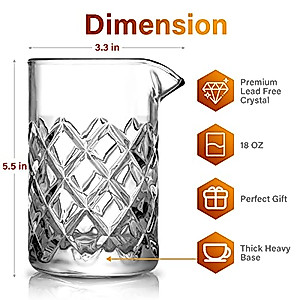 Eligara Cocktail Mixing Glass - 18 OZ Crystal Cocktail Stirring Glass, Thick Weighted Bottom - Bar Bartenders Tools Mixing Glass for Craft Bars & Professional Bartenders