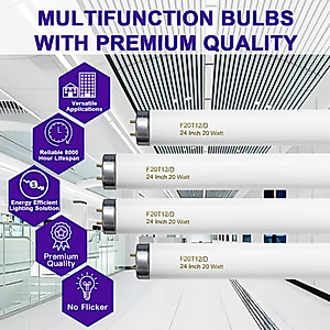Konideke T12 Fluorescent Tube Light Bulb 20 Watt Daylight, F20T12/D Replacement for 79042 F20T12/SUN/ECO F20T12/D/ECO 273284 F20T12/D/ALTO 1100 Lumen G13 Base 24 24 Inch 4 Count