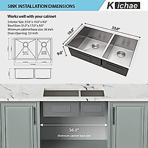 33 Double Bowl Kitchen Sink - Kichae Undermount Kitchen Sinks Stainless Steel Double Basin 33x19 Inch Kitchen Sink 18 Gaugle 60/40 Undermount Kitchen Sink Basin
