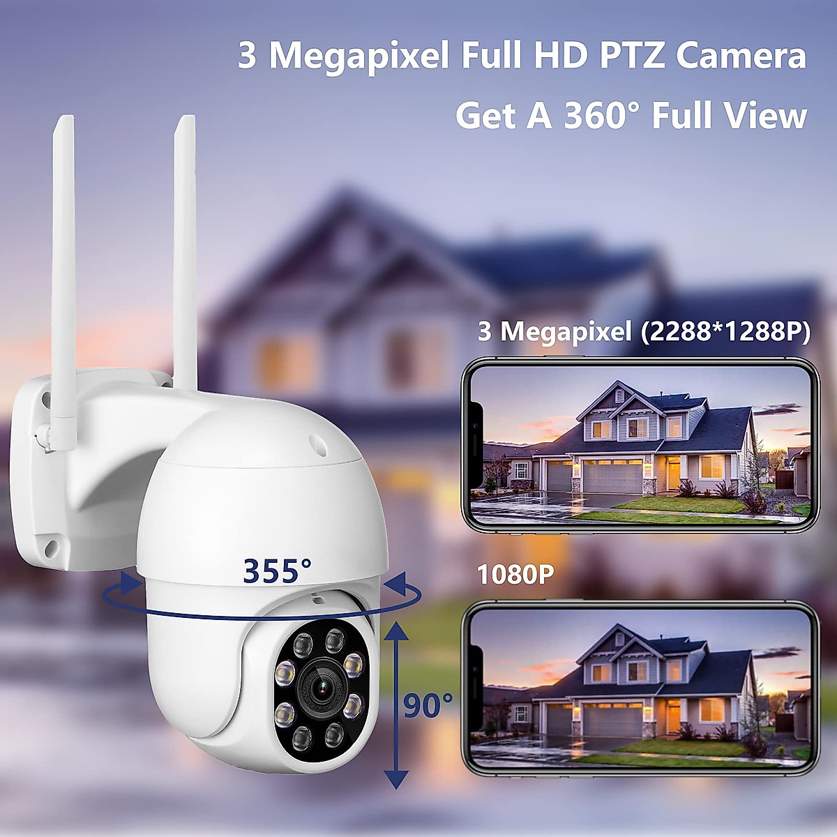 Neweyesee 2K WiFi Camera for Home Security - Outdoor 3MP Home Security Camera with Pan Tilt 360°View Color Night Vision Motion Detection 2 Way Audio IP66 Waterproof DC Powered Wireless Camera